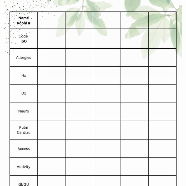 Nurse Report Sheet Multiple Patient - Etsy