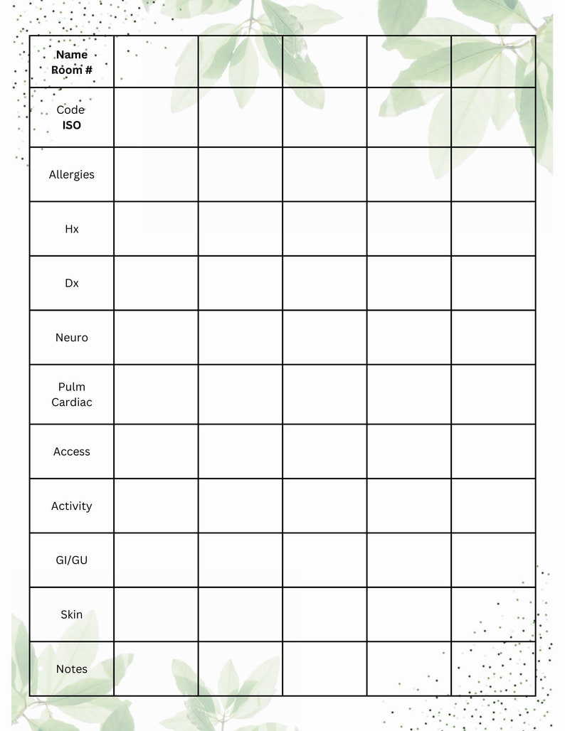 Multiple Patient Nurse Report Sheet - Etsy