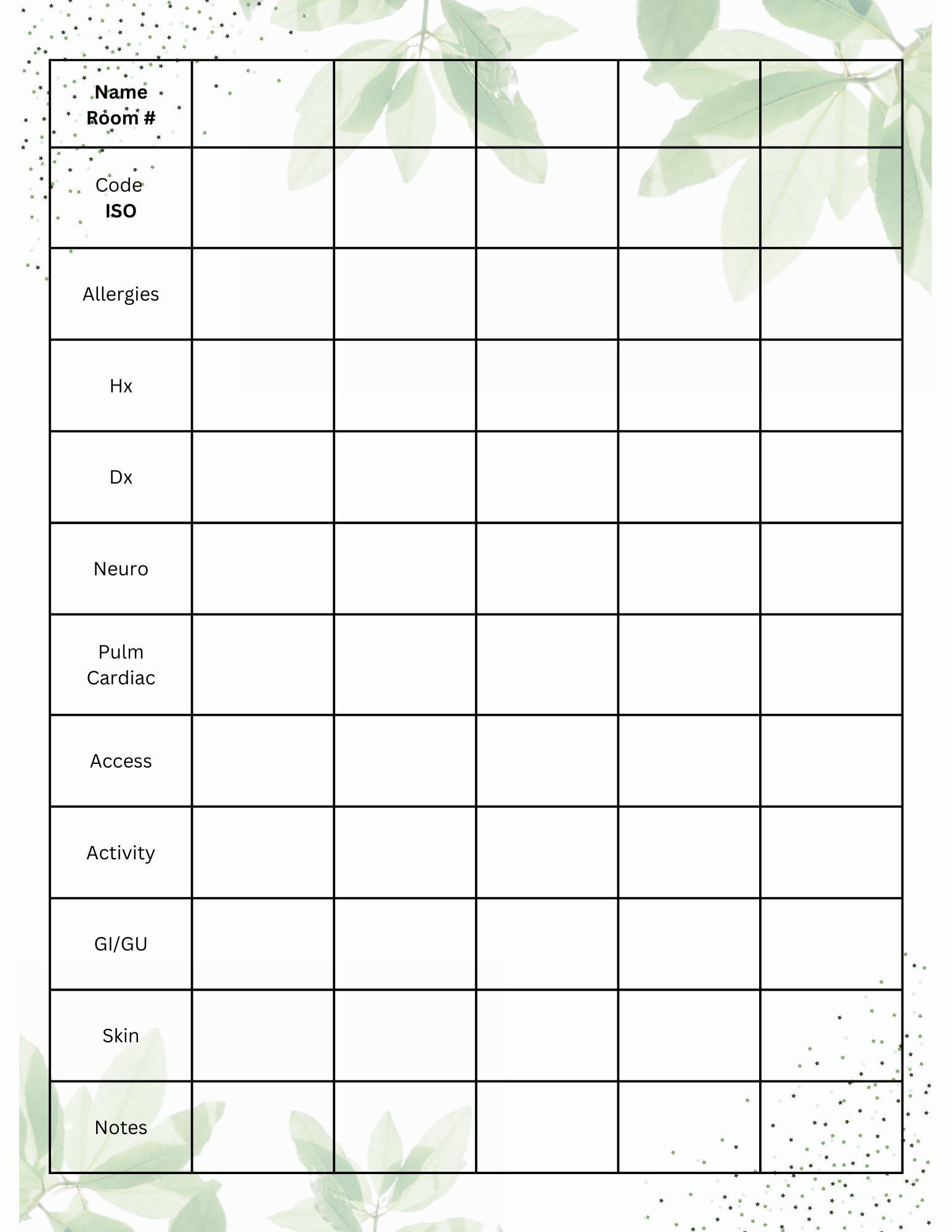 Multiple Patient Nurse Report Sheet - Etsy