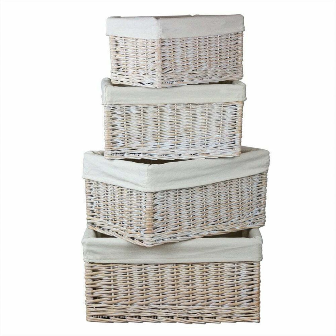 Rectangular White Wash Wicker Basket Lined Storage Basket - Etsy