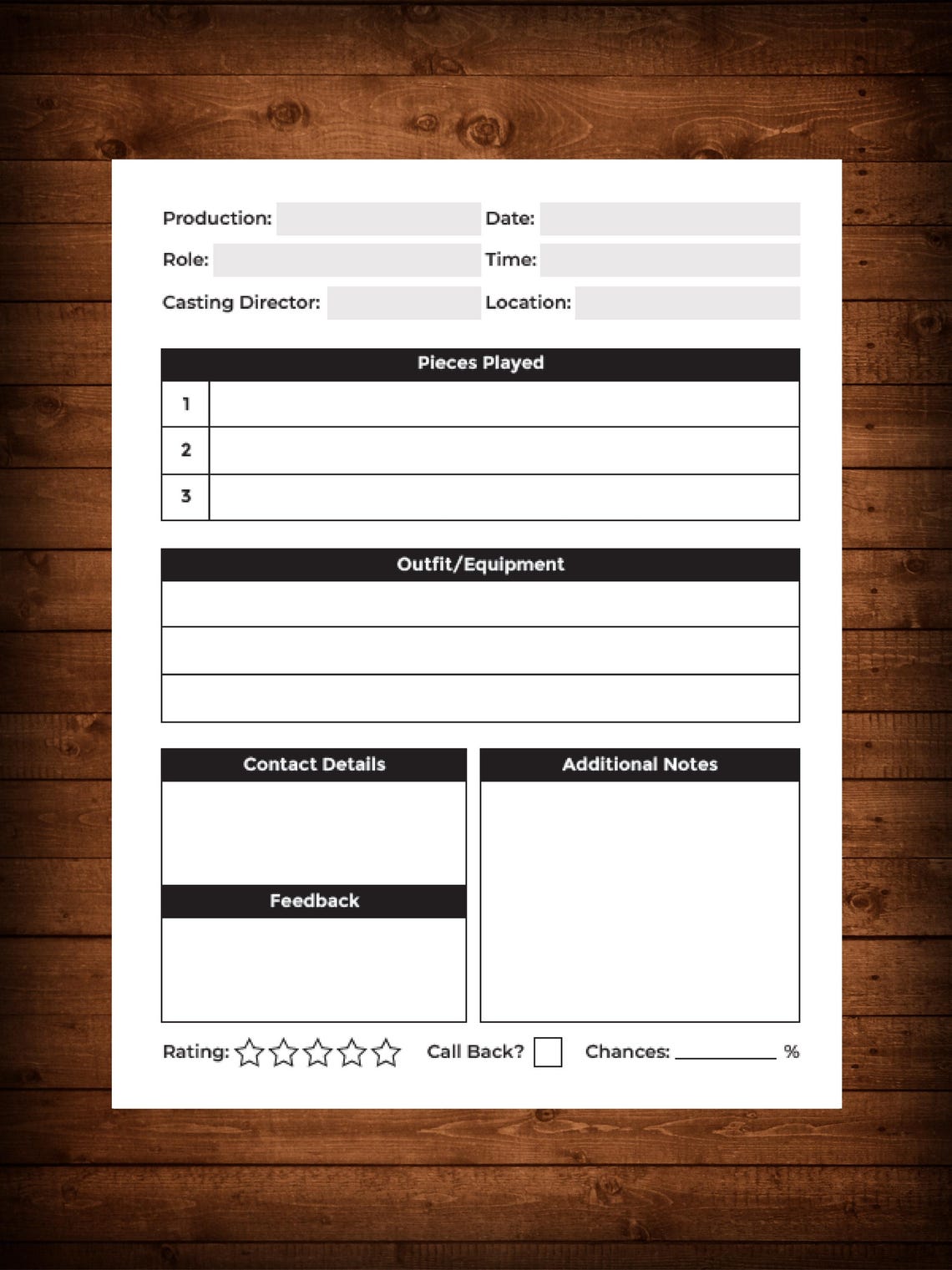 Audition Log Template | Audition Tracker | Audition Worksheet ...