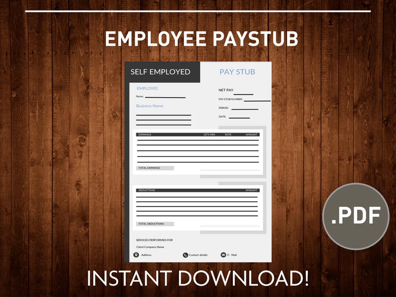 Printable Employee Pay Stub | Paycheck Stub | Earnings Statement ...