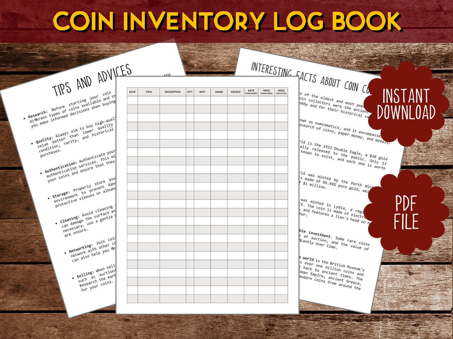 Coin Inventory Log Book | Coin Collecting Record Keeping Book ...