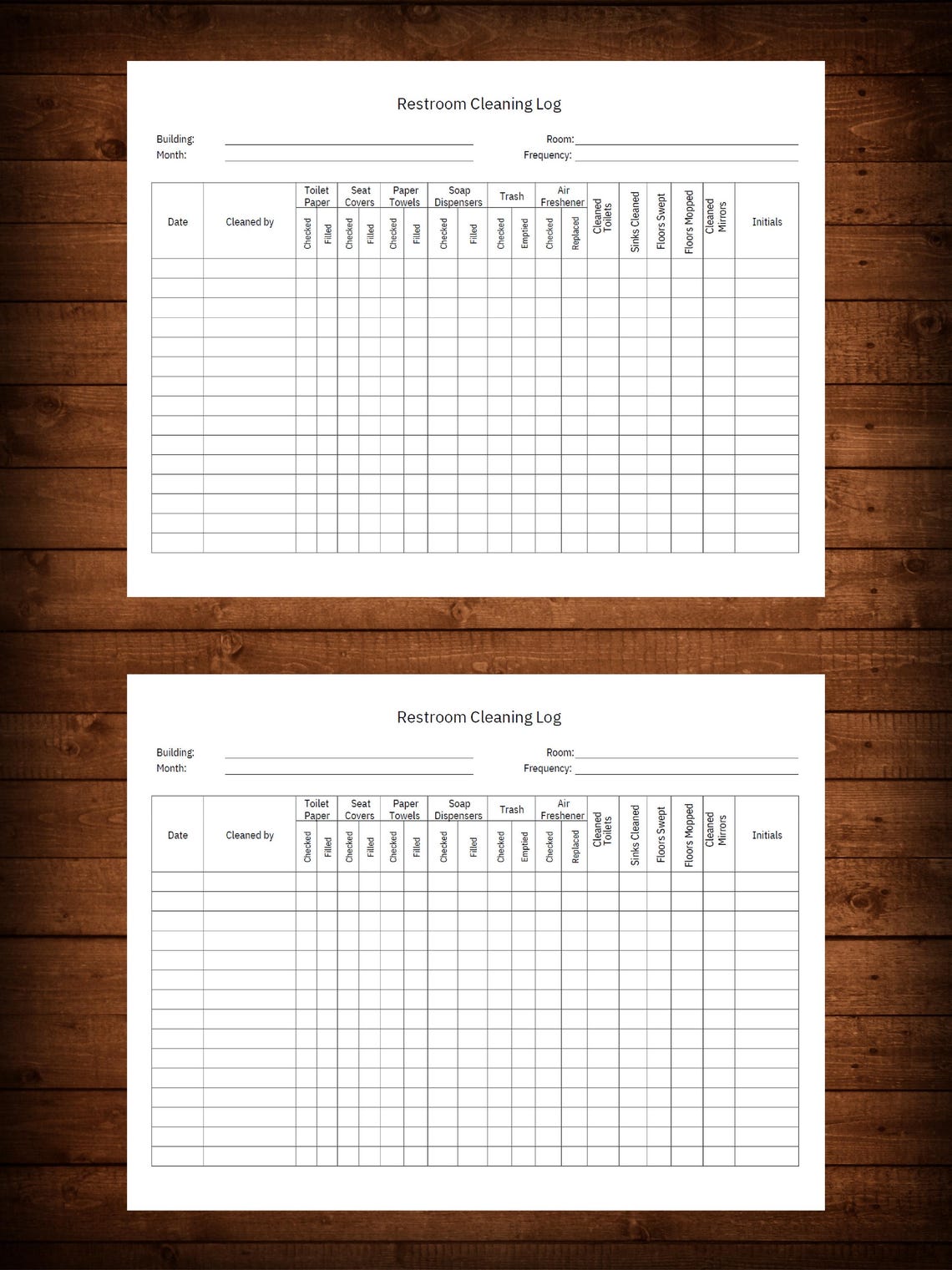 Restroom Cleaning Log | Cleaning Restroom Checklist | Cleaning Forms ...