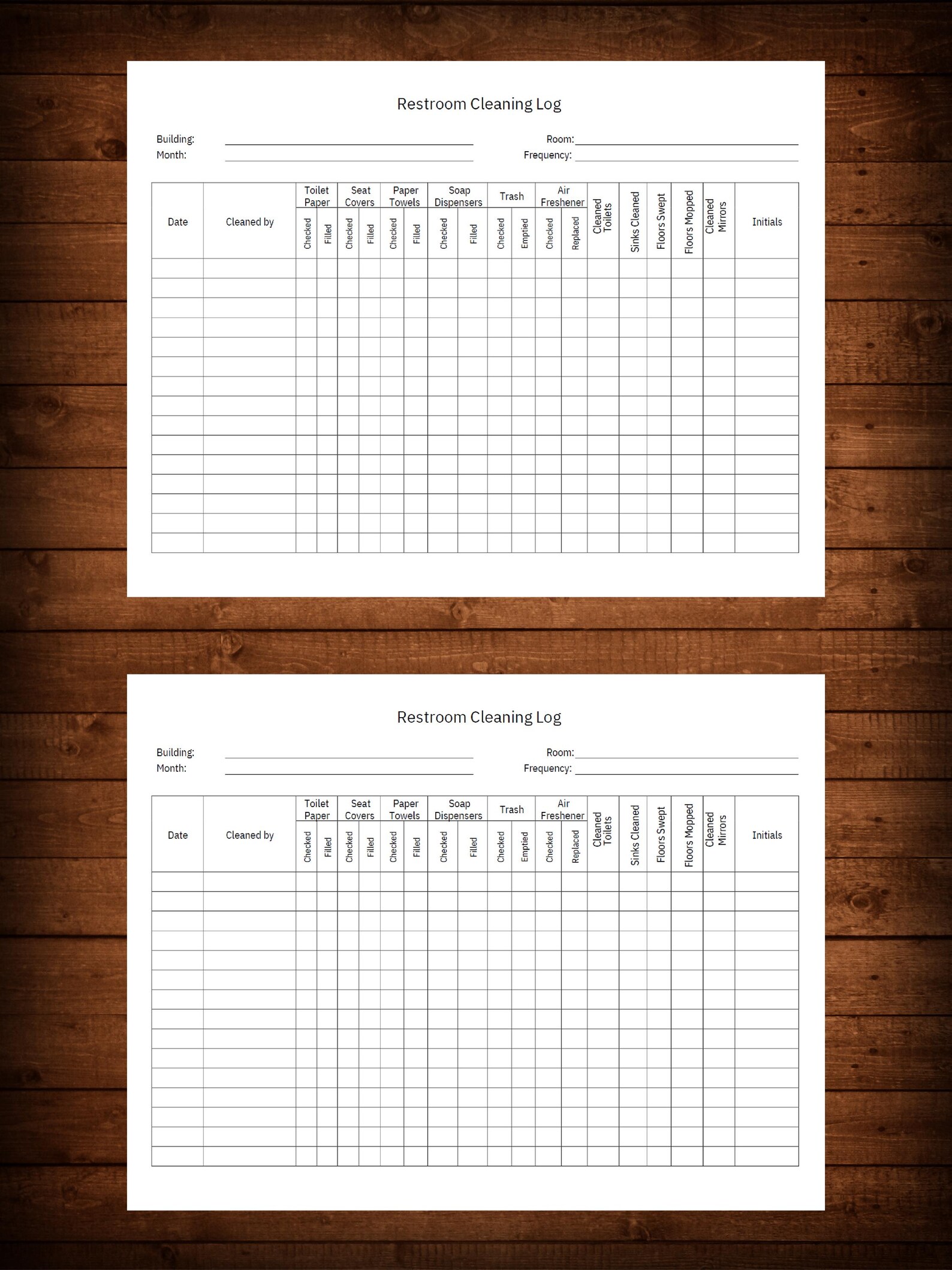 Restroom Cleaning Log | Cleaning Restroom Checklist | Cleaning Forms ...