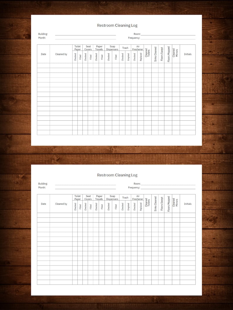 Restroom Cleaning Log | Cleaning Restroom Checklist | Cleaning Forms ...