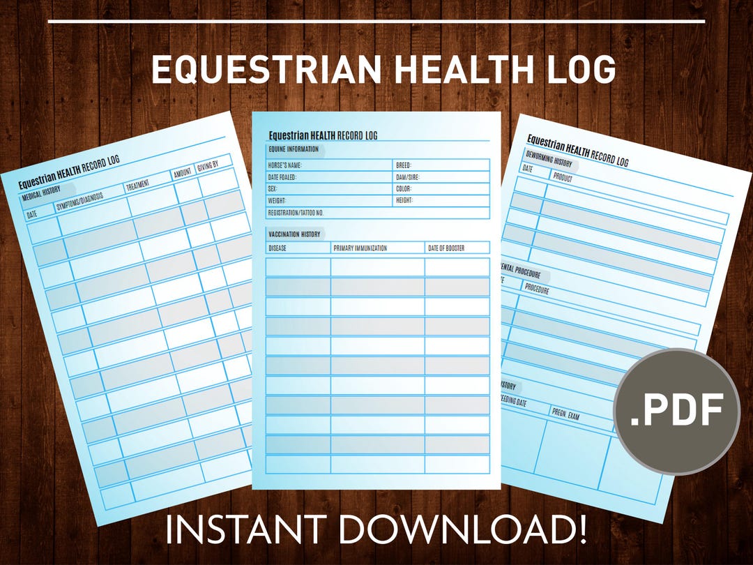 Equestrian Health Record Log | Equestrian Health Journal Planner ...
