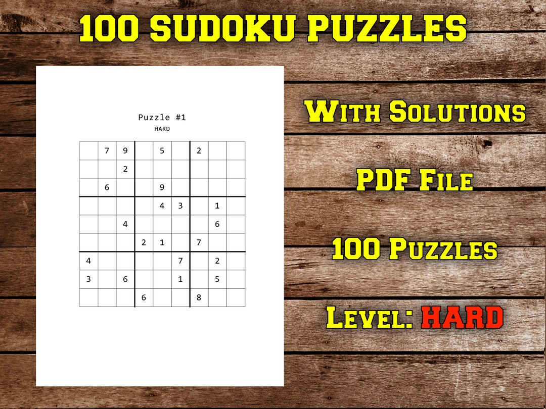 100 Sudoku Puzzles. Level: Hard. With Solutions. PDF FILE, Ready to ...