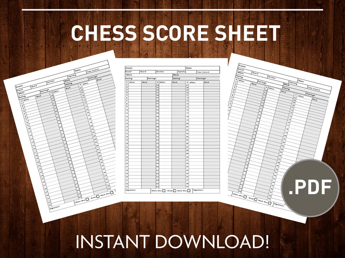 Printable Chess Score Sheet Template | Chess Notation Sheet | Printable ...