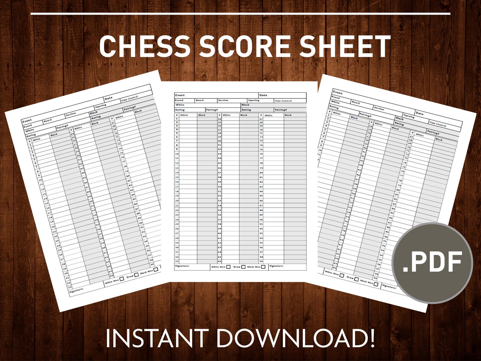 Printable Chess Score Sheet Template | Chess Notation Sheet | Printable ...