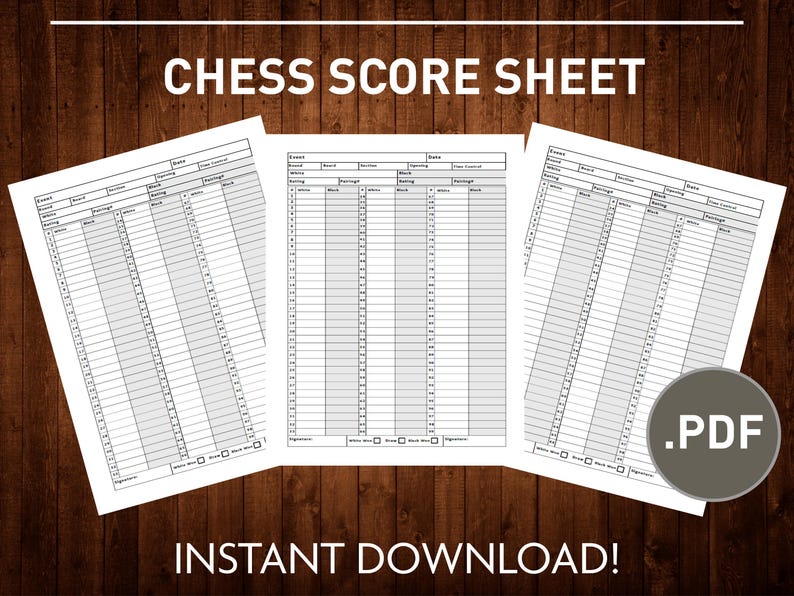 Printable Chess Score Sheet Template | Chess Notation Sheet | Printable ...