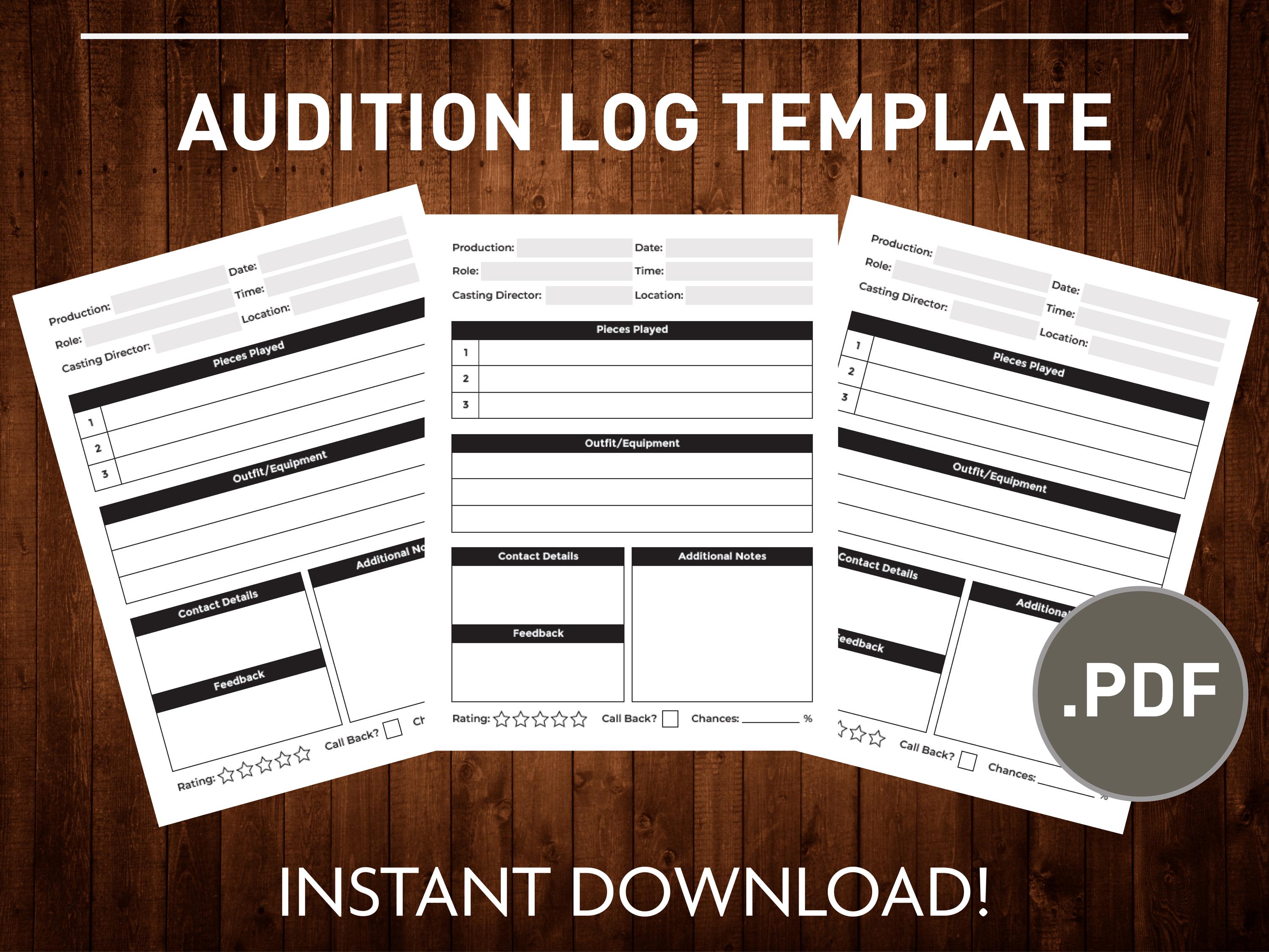 Audition Log Template | Audition Tracker | Audition Worksheet ...