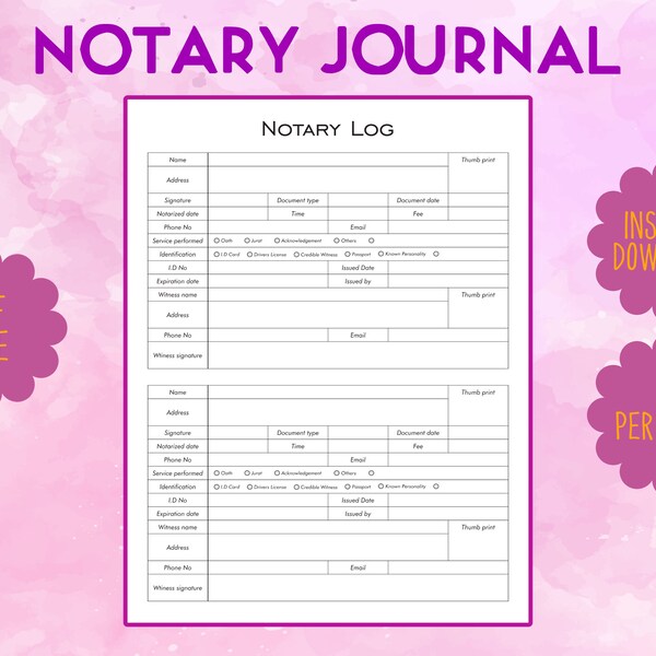 Notary Log Template - Etsy