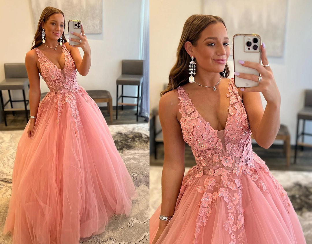 Dusty Rose Long Prom Dress With Applique, Evening Dress ,prom Dresses ...