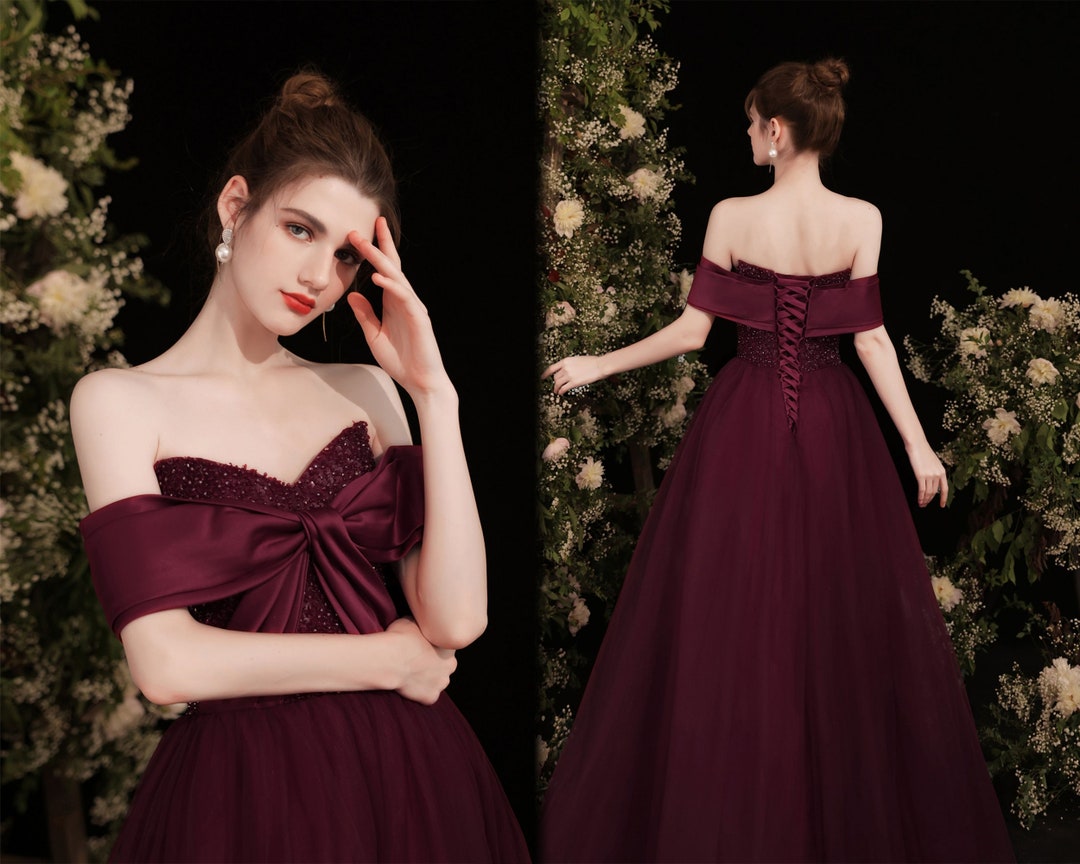 Floor Length Cabernet Prom Dress Evening Dress Prom Gowns Handmade ...