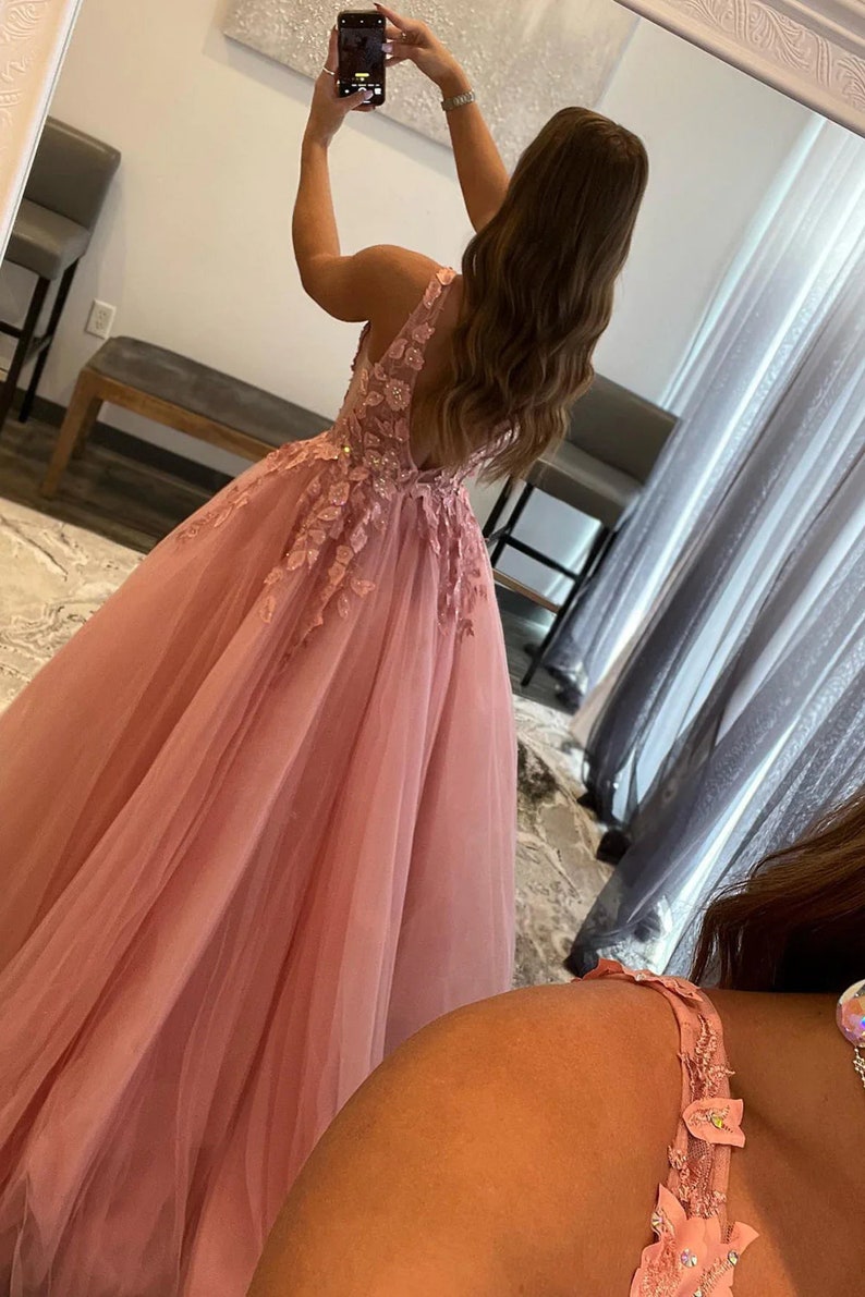 Dusty Rose Long Prom Dress With Applique, Evening Dress ,prom Dresses ...