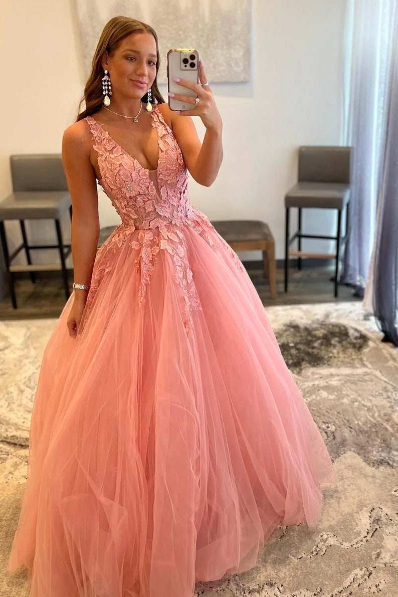 Dusty Rose Long Prom Dress With Applique, Evening Dress ,prom Dresses ...