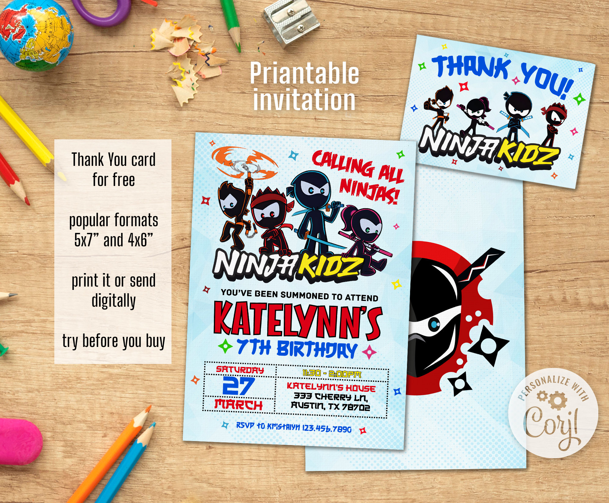 Ninja Kidz Editable Printable Invitation Boy Girl Birthday - Etsy