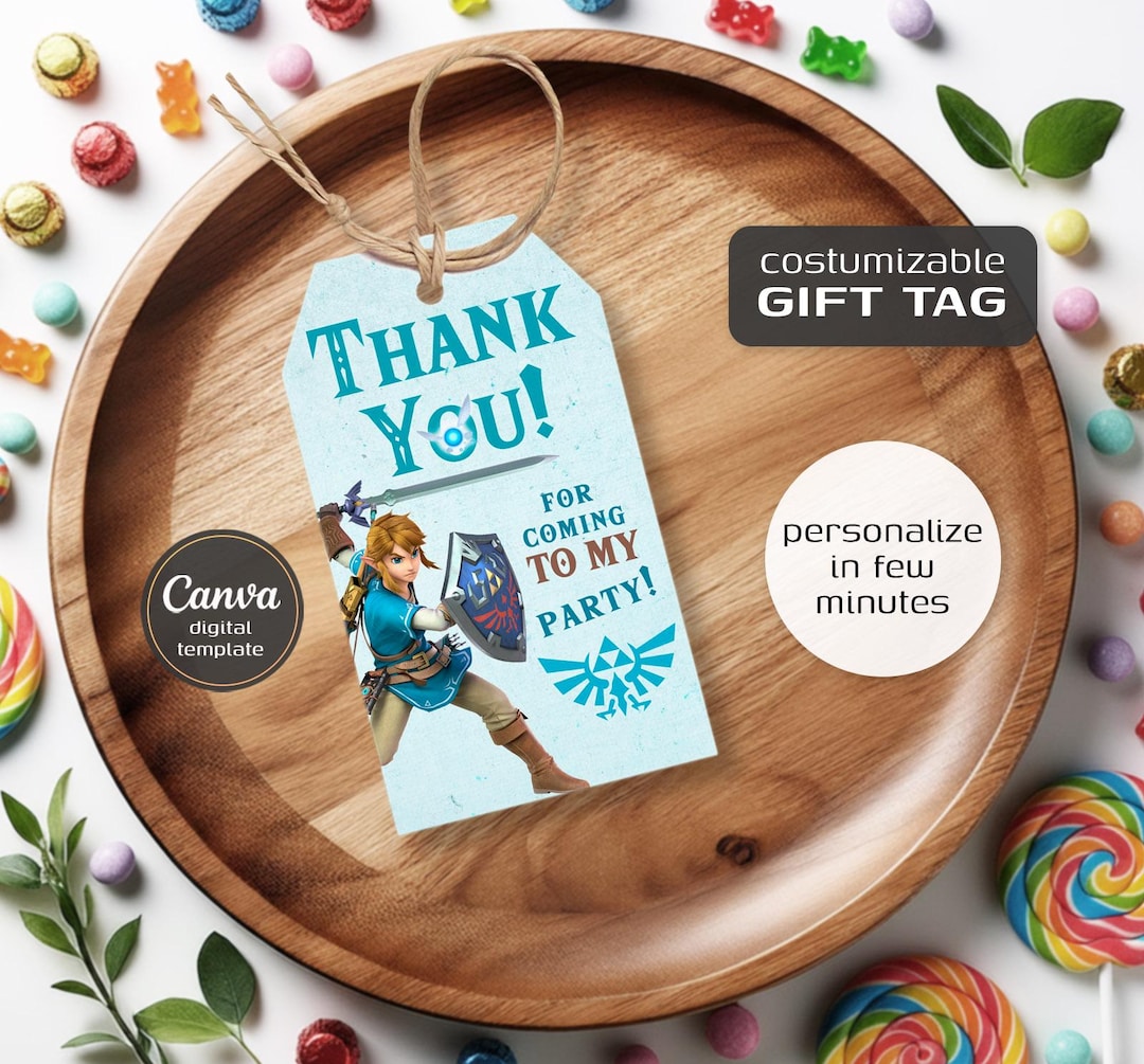 Legend of Zelda Printable Gift Tags, Birthday Party Thank You Card ...