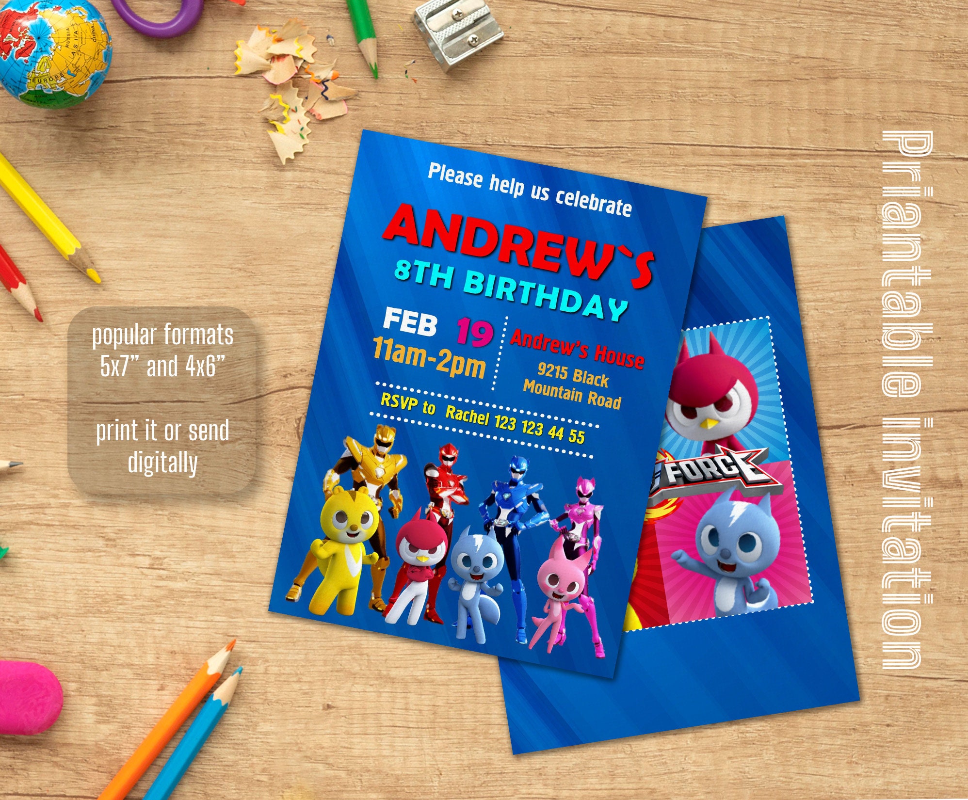 Editable Invitation | Printable Girl Birthday Invite, Mini Force Super ...