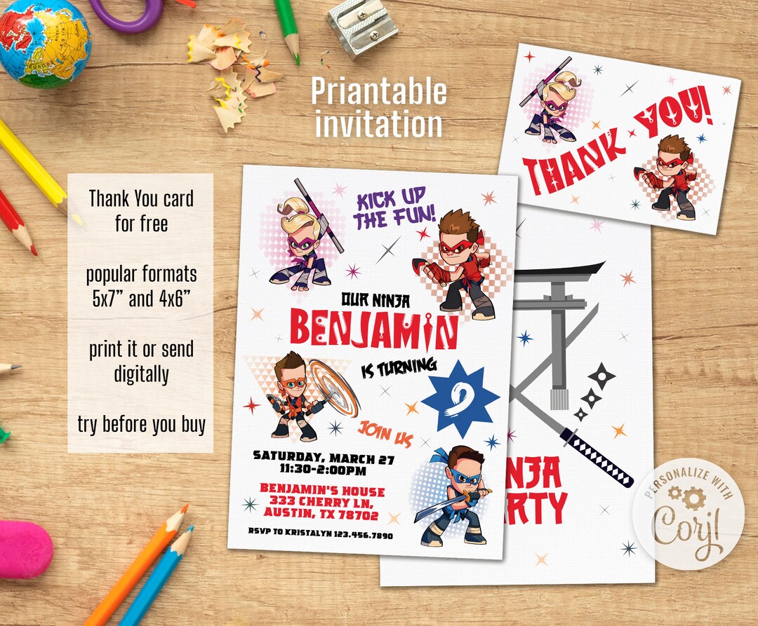Ninja Kidz Editable Printable Invitation Boy Girl Birthday - Etsy