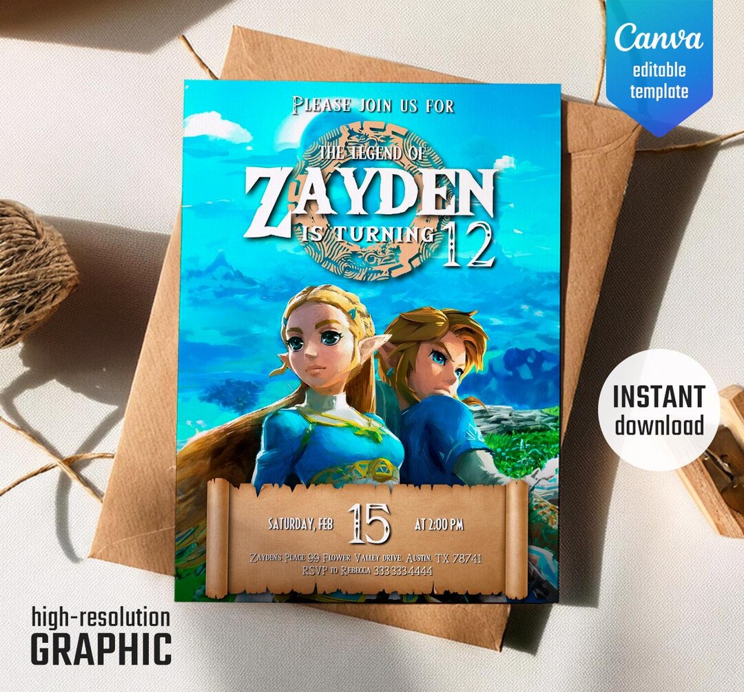 Video Gamer Invite, Zelda Tears of the Kingdom, Game on Invitation ...
