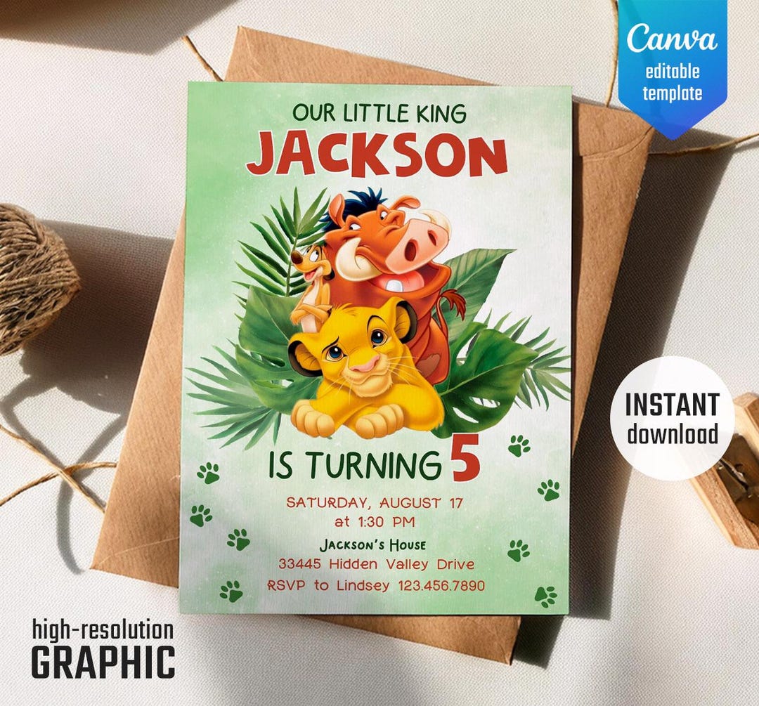 Simba Printable Birthday Invitation Template, Hakuna Matata Party, Bday ...