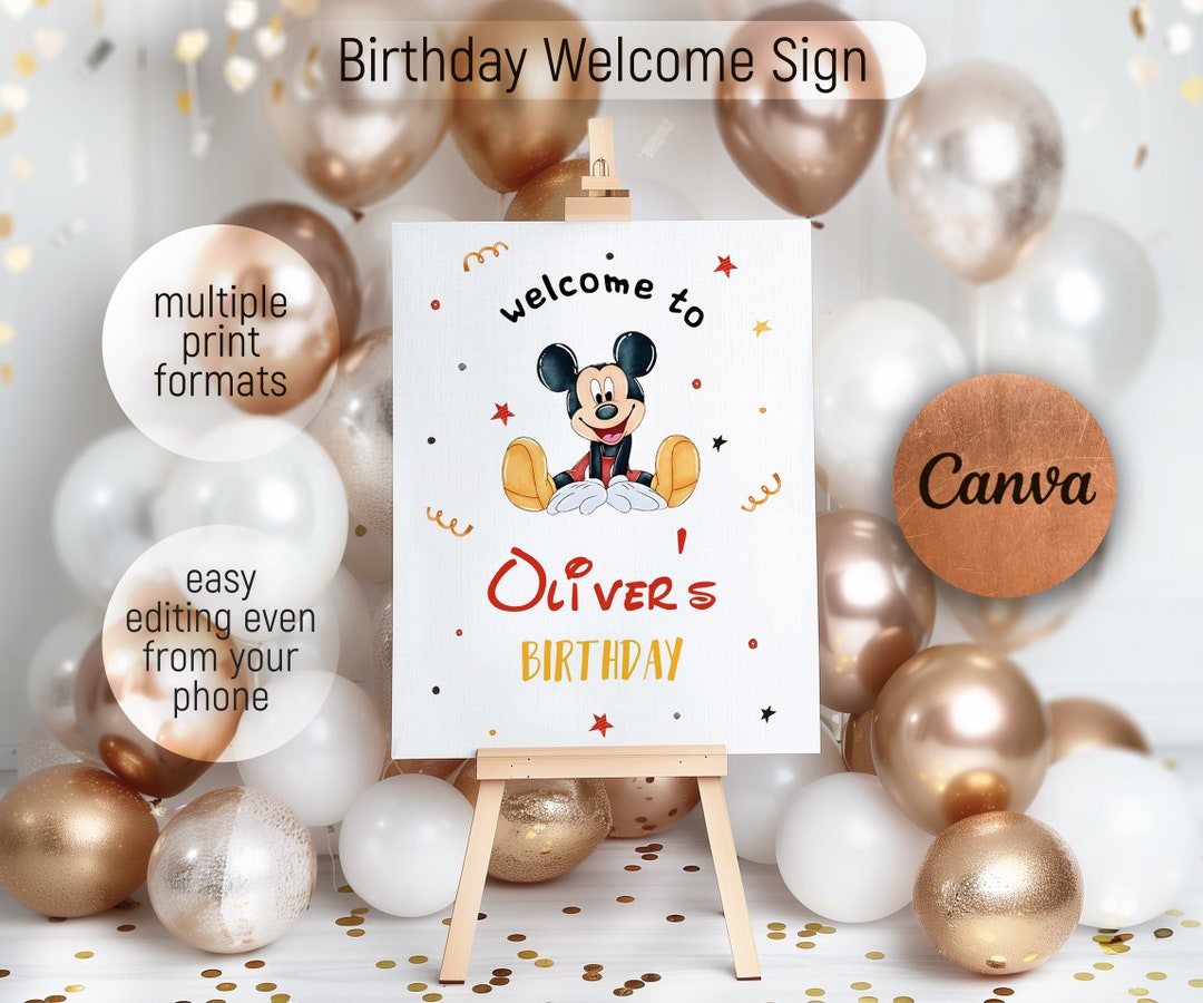 Mickey Printable Welcome Sign Template, Mouse Birthday Party Welcome in ...