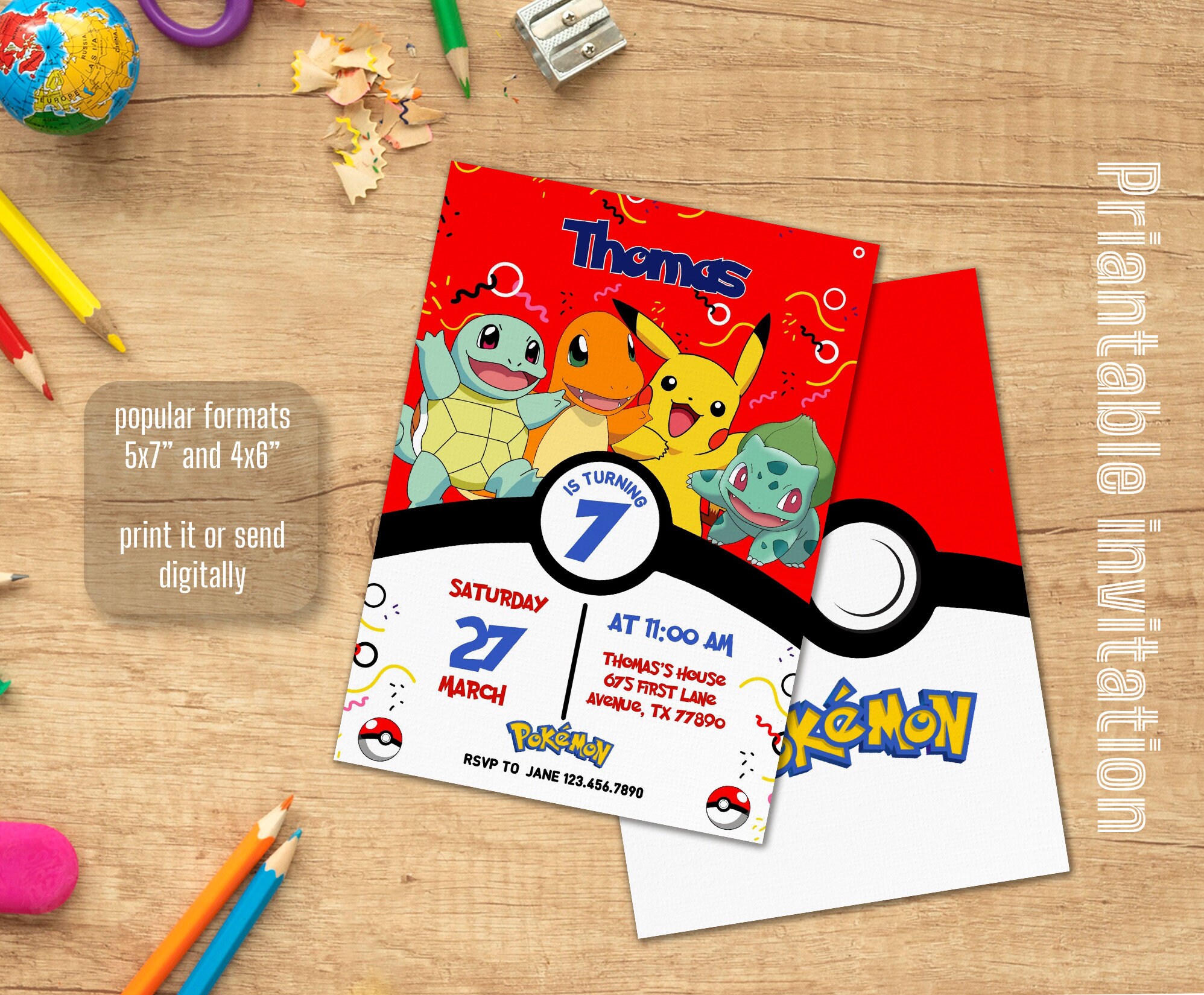 Invitación de cumpleaños imprimible / invitación de pokemone ...