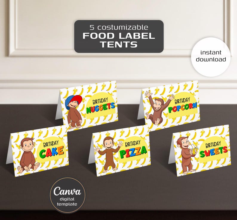 Curious George Printable Table Tent, Food or Name Lable, Birthday Party ...