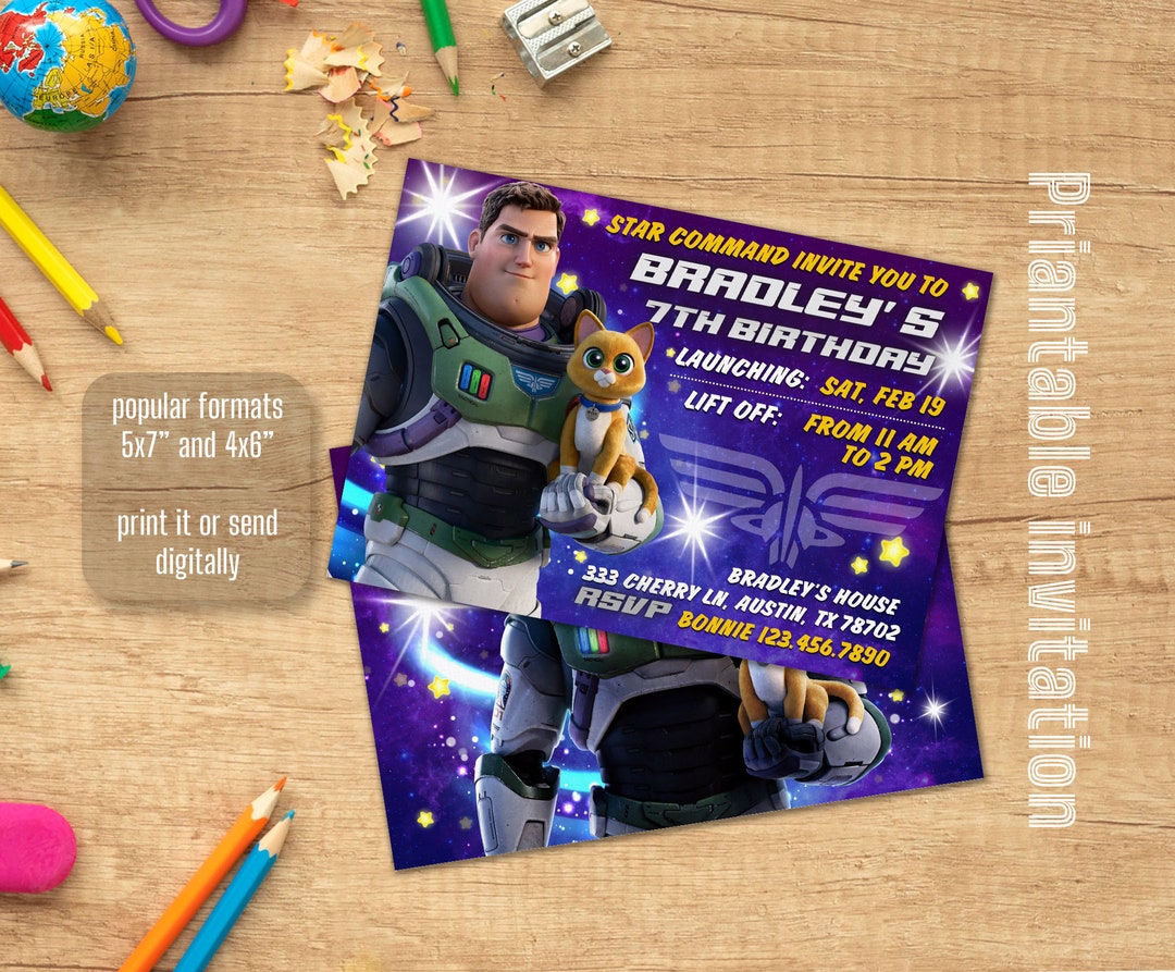Printable Birthday Invitation, Buzz Lightyear Invite, Spaceman Invite ...