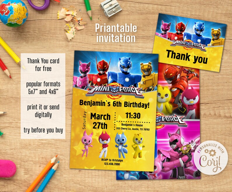 Editable Invitation Printable Girl Birthday Invite, Mini Force Super ...