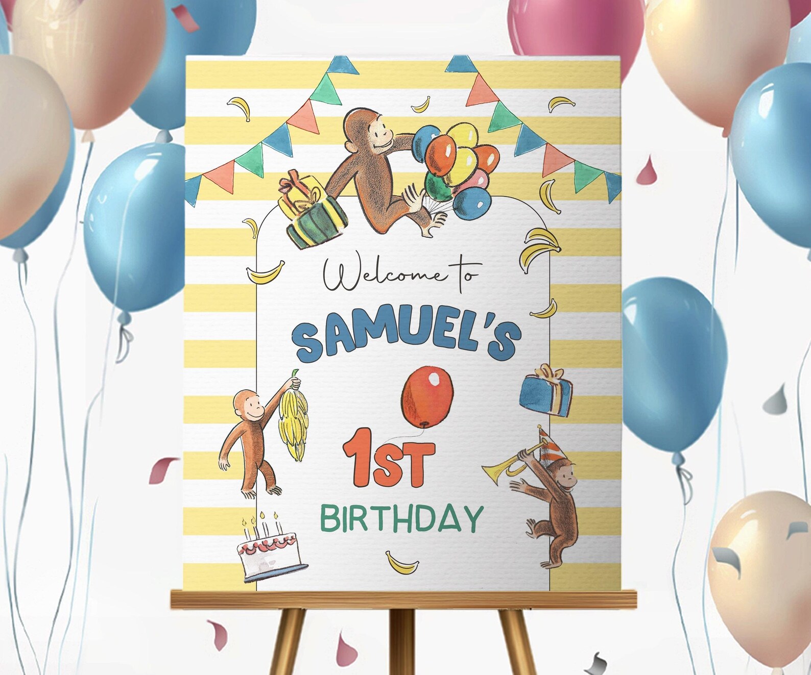 Curious George Welcome Sign Template, Printable First Birthday Party ...