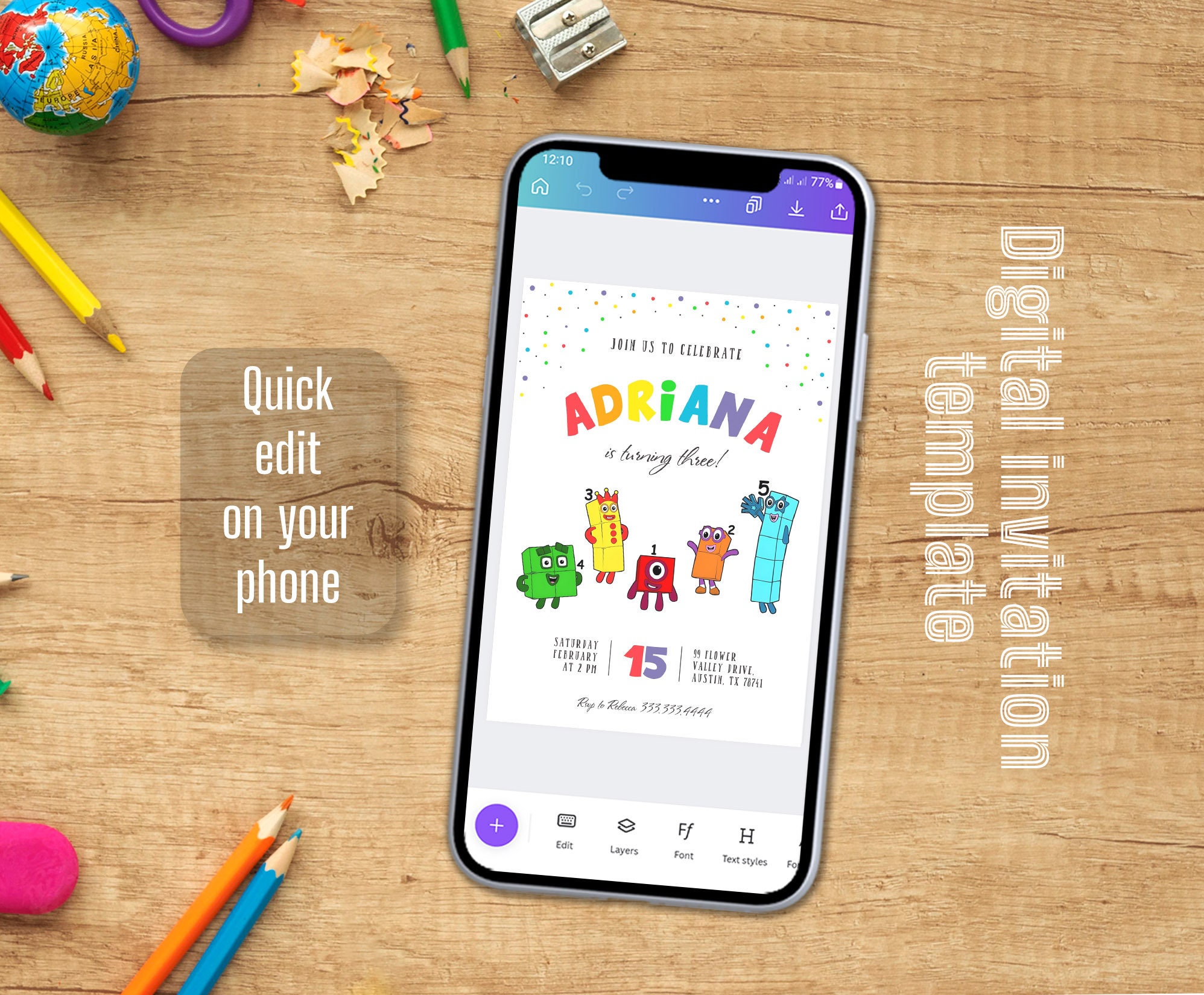 Numberblocks Birthday Invitation, Editable Printable Invitation ...