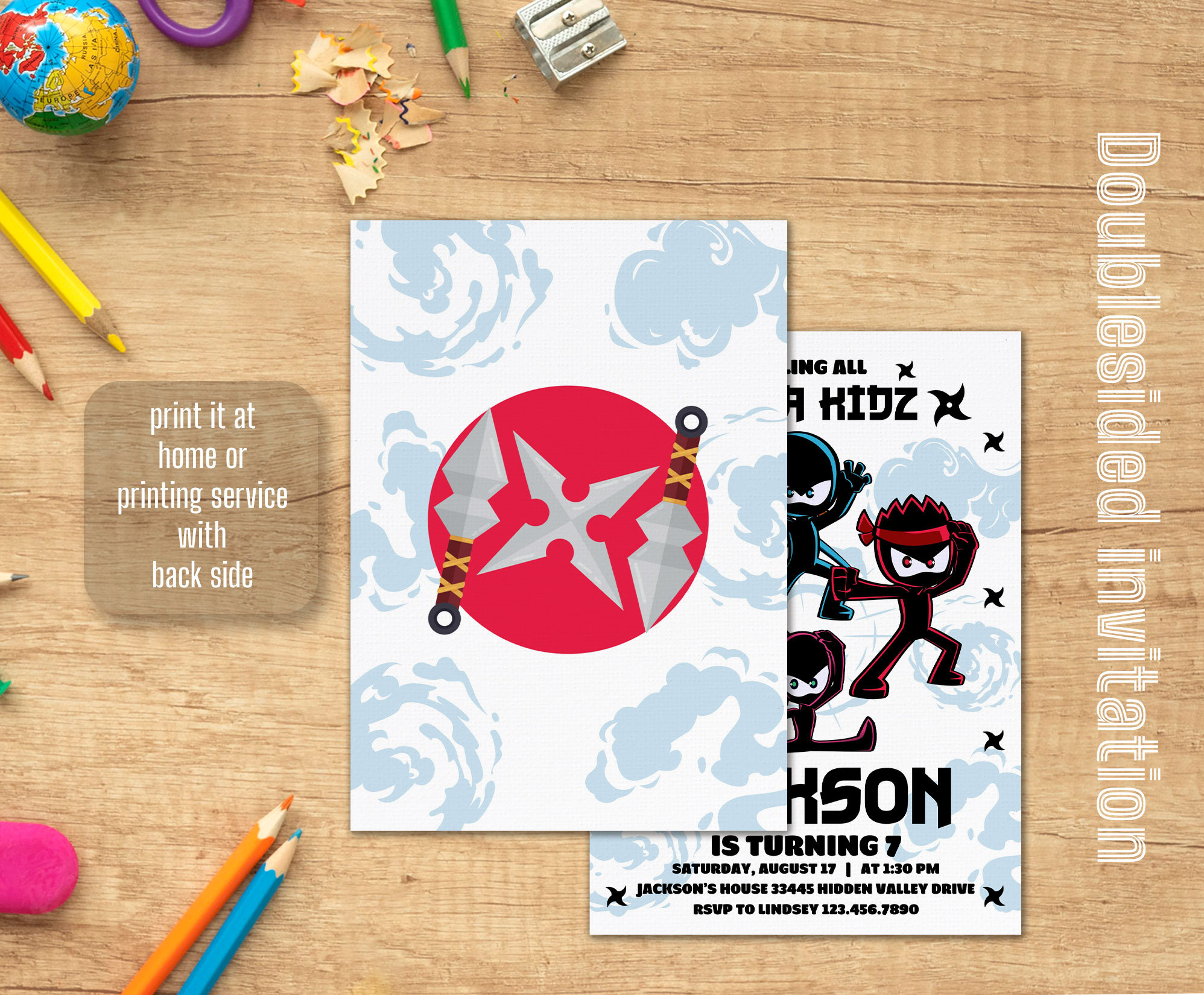 Ninja Kidz Editable Printable Invitation, Boy Girl Birthday Invitation ...