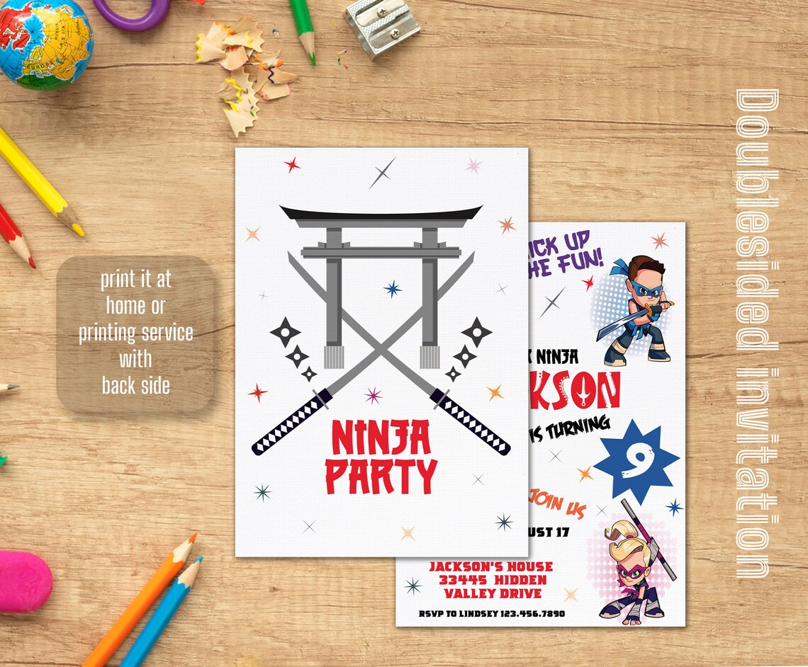 Ninja Kidz Editable Printable Invitation, Boy Girl Birthday Invitation ...