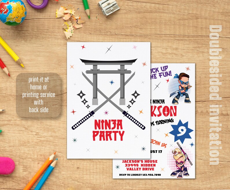 Ninja Kidz Editable Printable Invitation, Boy Girl Birthday Invitation ...