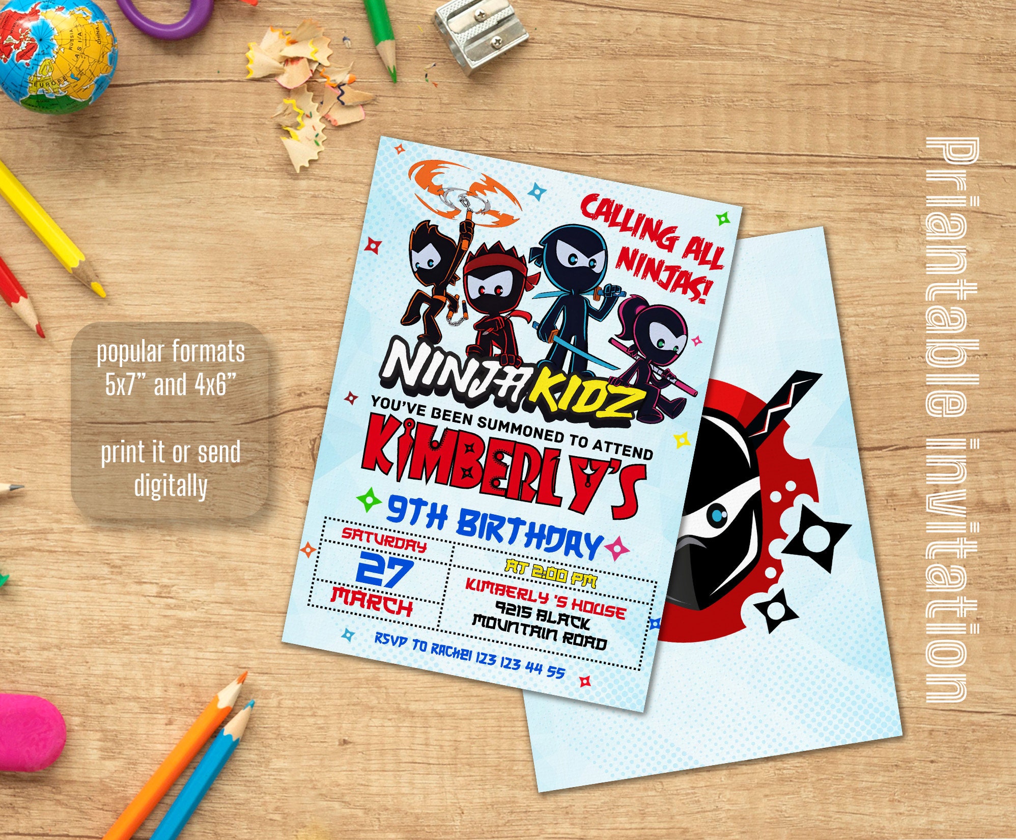 Ninja Kidz Editable Printable Invitation, Boy Girl Birthday Invitation ...