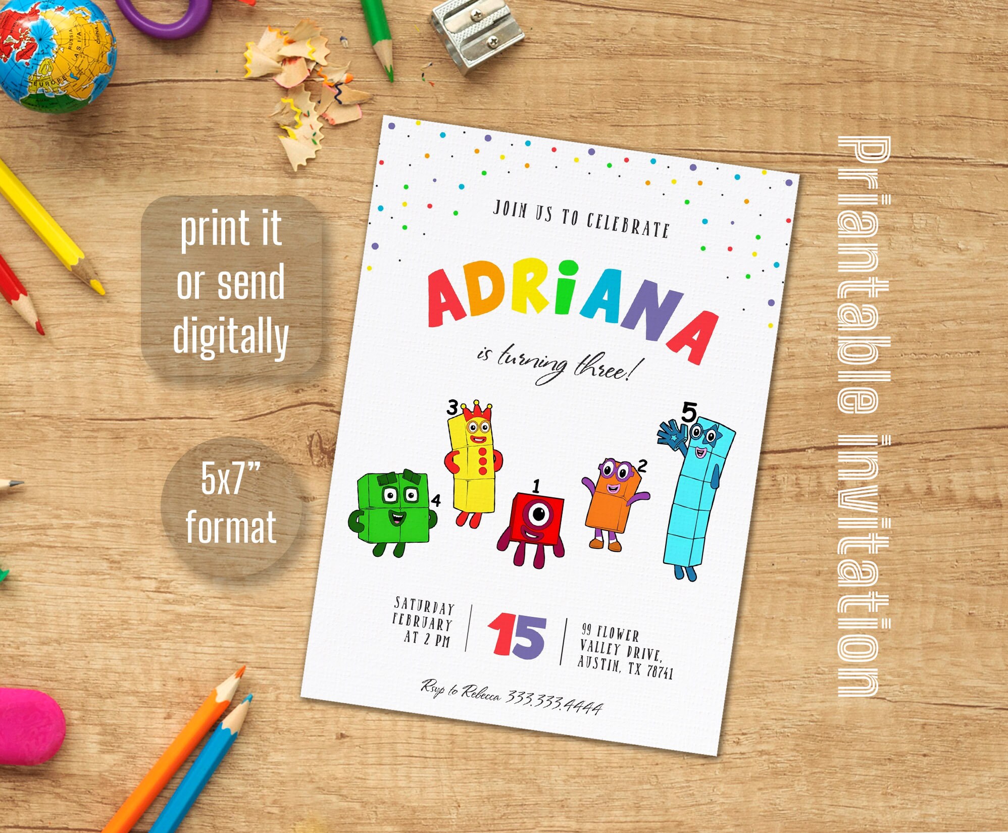 Numberblocks Birthday Invitation, Editable Printable Invitation ...