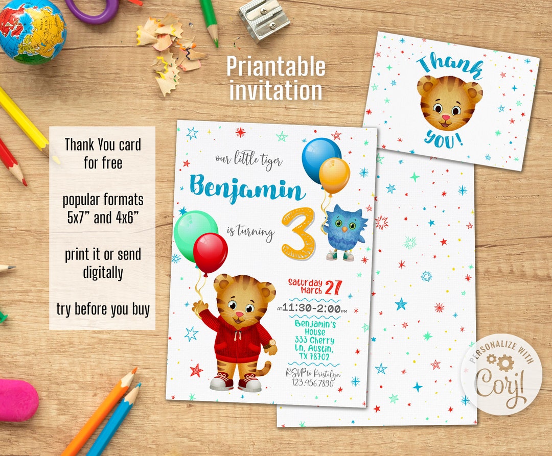Daniel Tiger Editable Invitation, Printable Birthday Invitation, Daniel ...