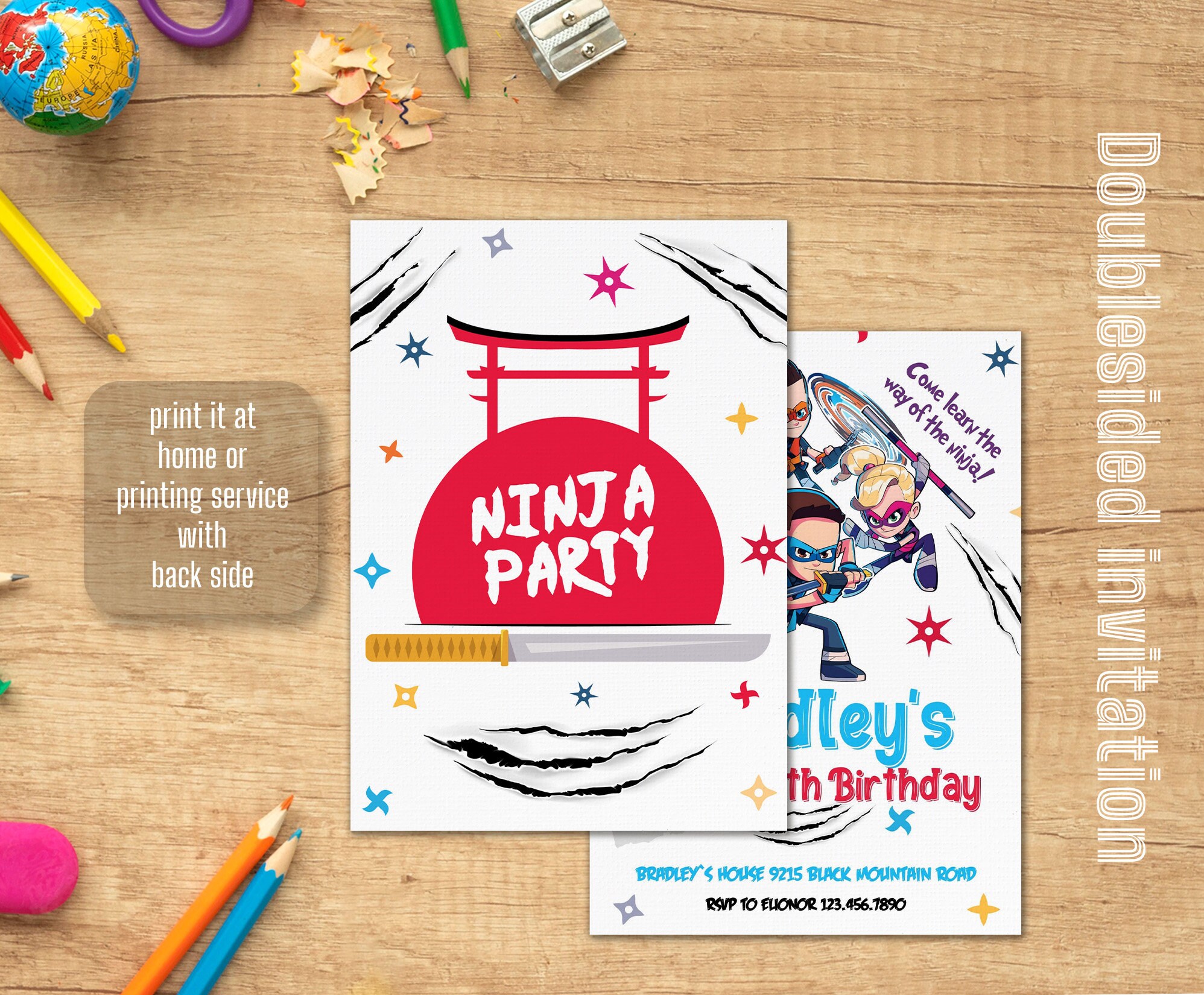 Ninja Kidz Editable Printable Invitation, Boy Girl Birthday Invitation ...