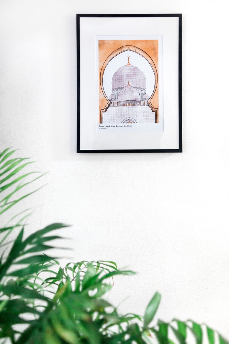 Sheikh Zayed Grand Mosque Print, Travel Illustration, Poster, Islamic ...