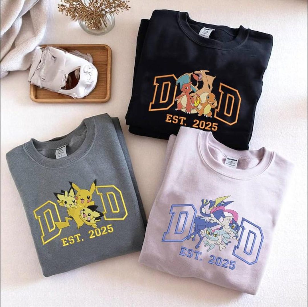 Custom Father's Day PKM Dad Embroidered Sweatshirt, Men’s Pokedad T ...