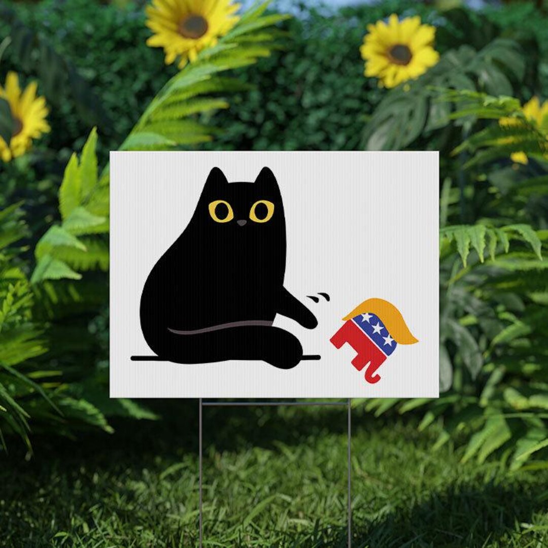 Black Cat Knocking Over MAGA GOP Elephant Yard Sign - Etsy