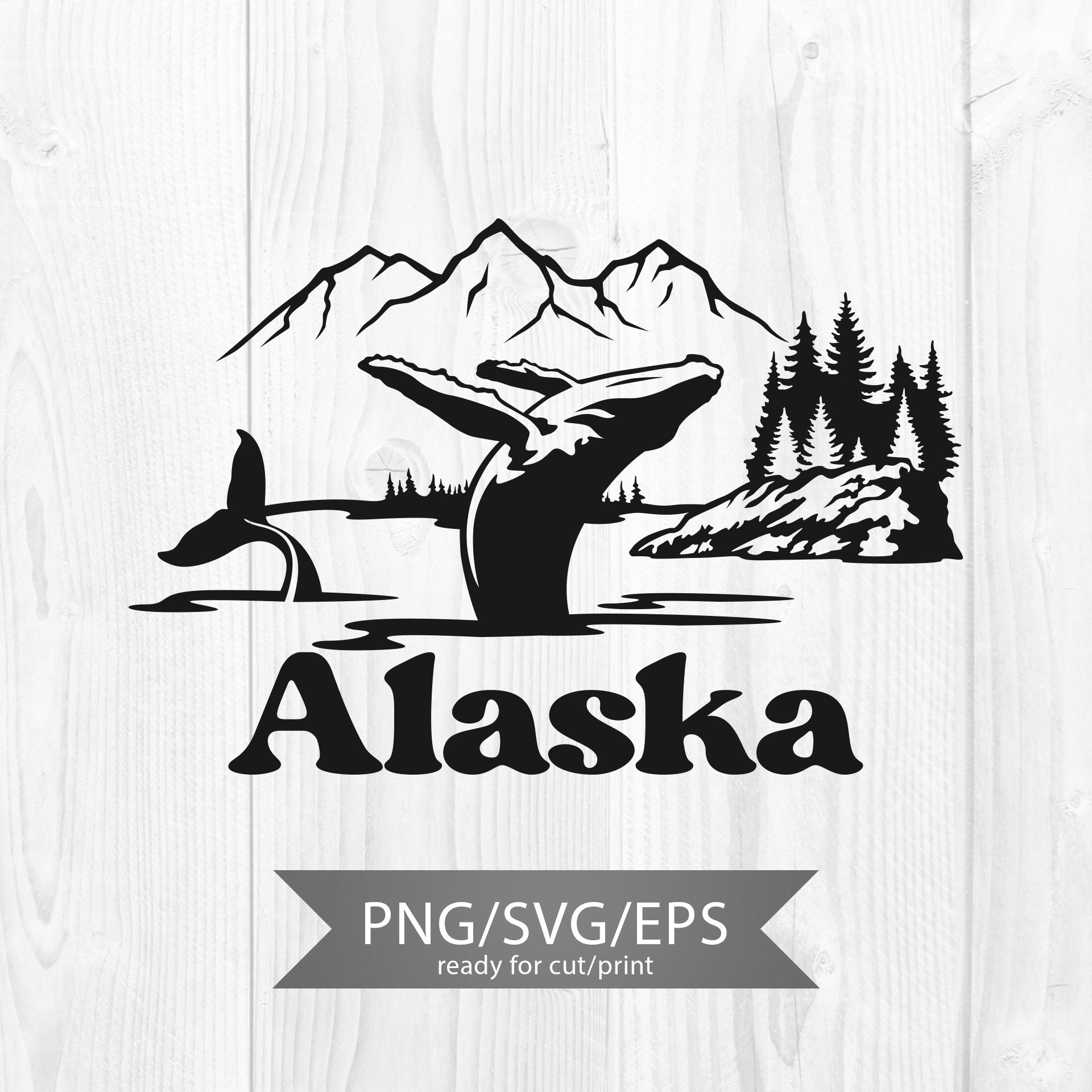 State of Alaska Svg Alaska Vector Whale Svg Landscape Scene - Etsy