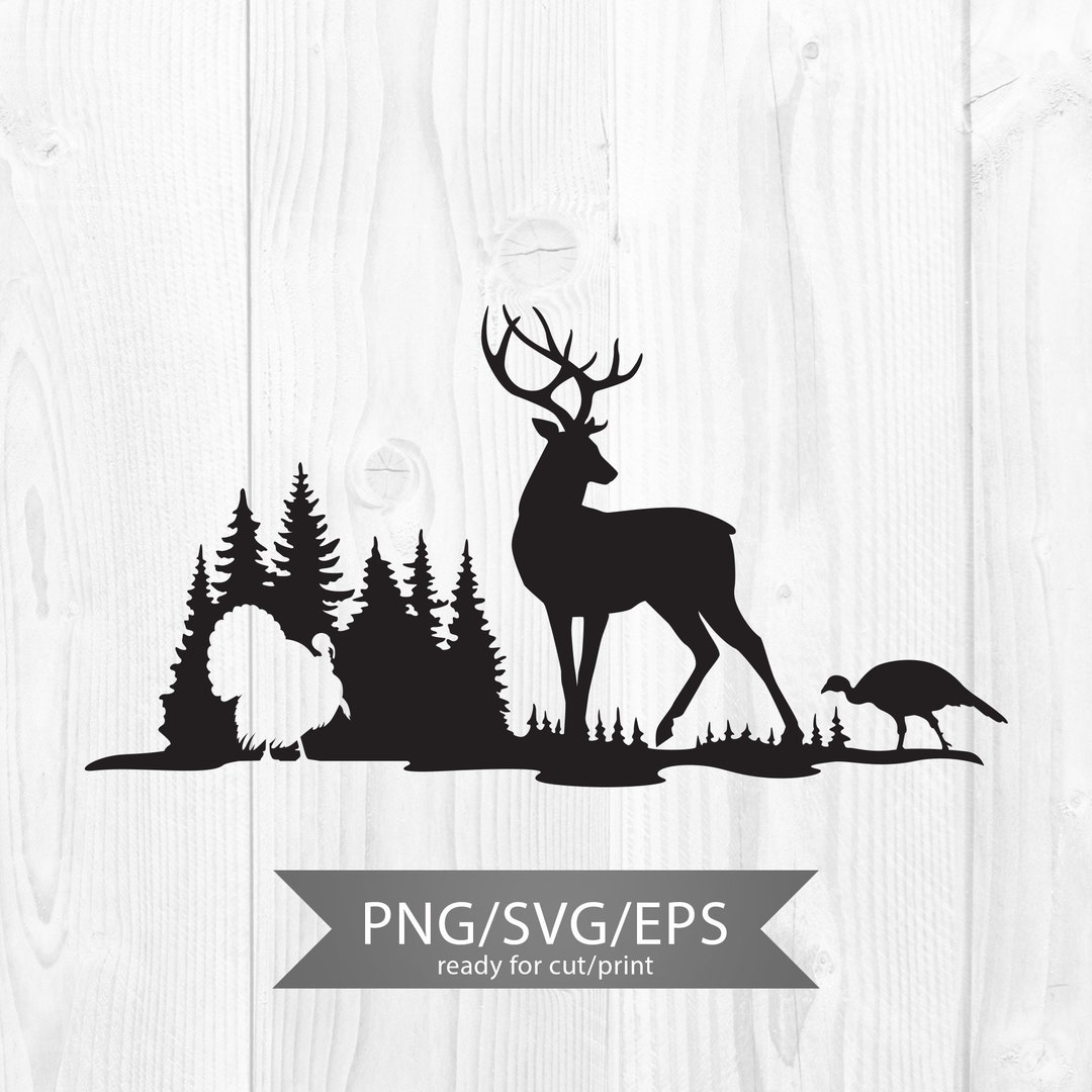 Hunting Scene Svg, Turkey and Deer Svg, Deer Hunting Svg, Cricut File ...