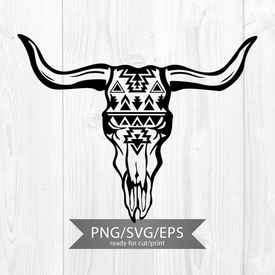 Cow Skull Svg, Aztec Skull Svg, Bull Skull Svg, Southern Print, Aztec ...