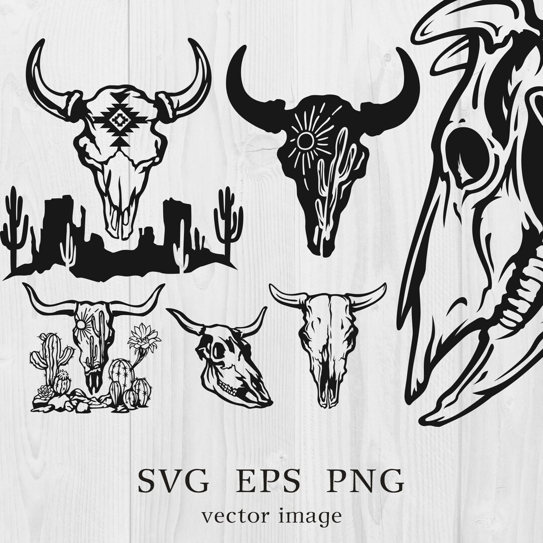Cow Skull Bundle Svg Bull Skull Svg Soutwestern Svg Desert Cactus Svg Howdy Svg Cowgirl Svg