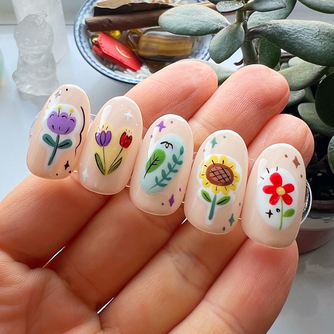 5 Cute Flower Nail Art Video Tutorials. Cartoon Nails. Fun Trendy Nails ...