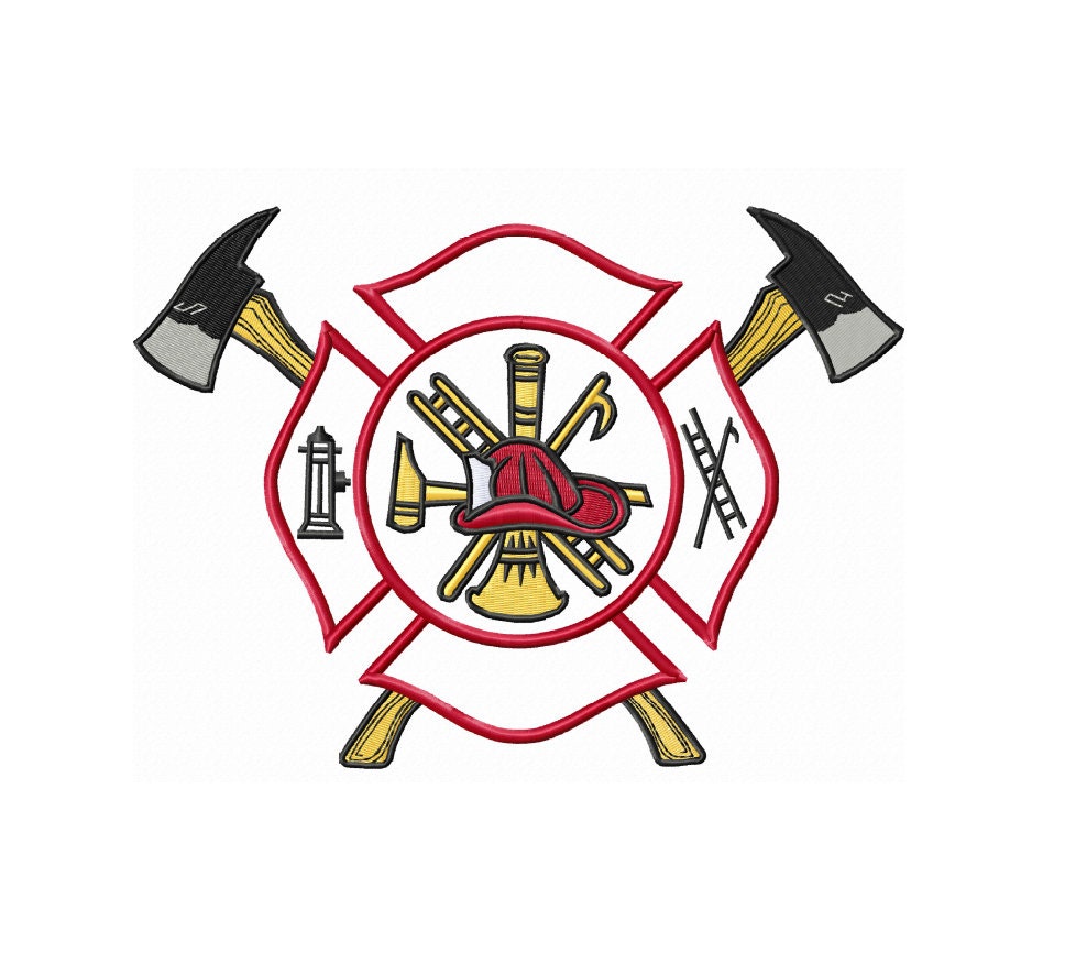 Fire Department Maltese Cross With Firefighter Axes Badge Digital ...